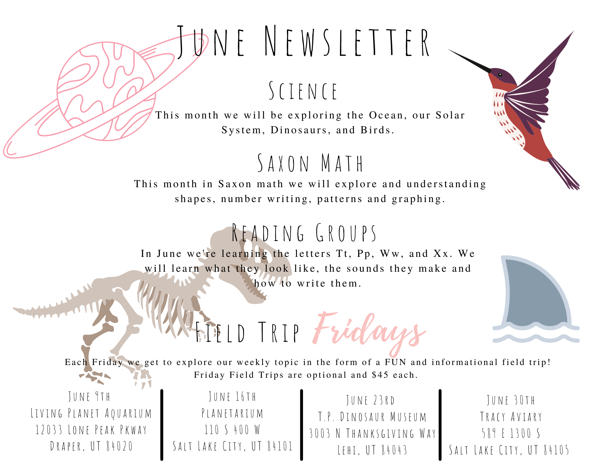 Chrysalis Preschool & Kindergarten | School Calendar